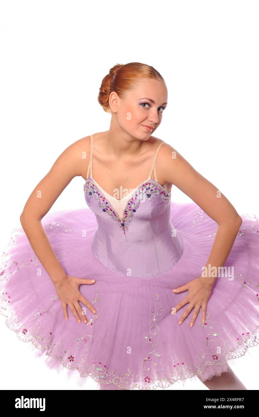 calm red-haired ballet dancer isolated on white Stock Photo - Alamy