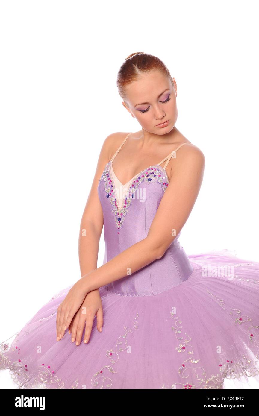 calm red-haired ballet dancer isolated on white Stock Photo - Alamy