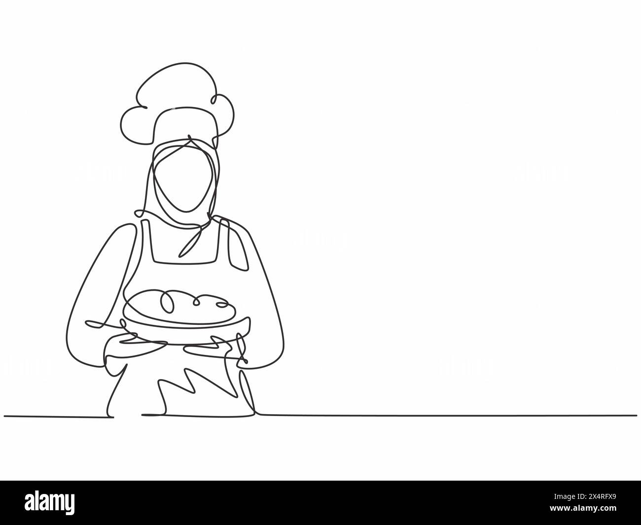 Continuous one line drawing of young beauty woman chef in uniform ...
