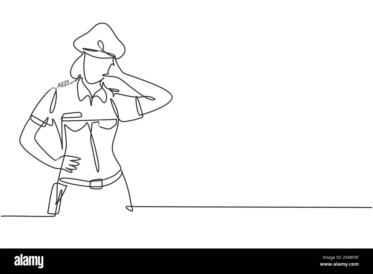Single one line drawing policewoman with call me gesture and full ...