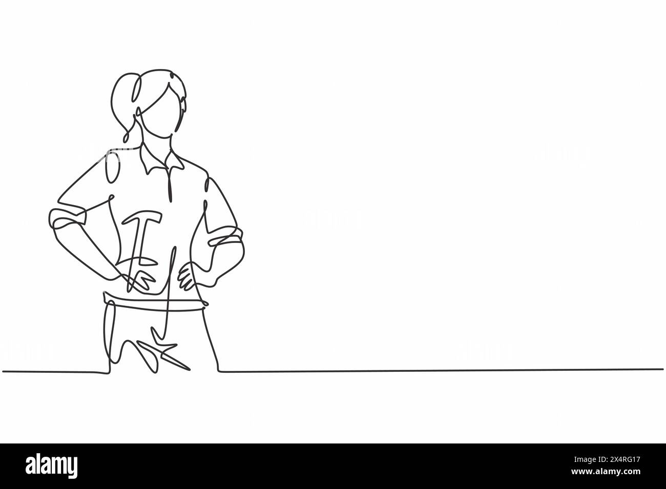 Single continuous line drawing of young beauty female carpenter holding ...