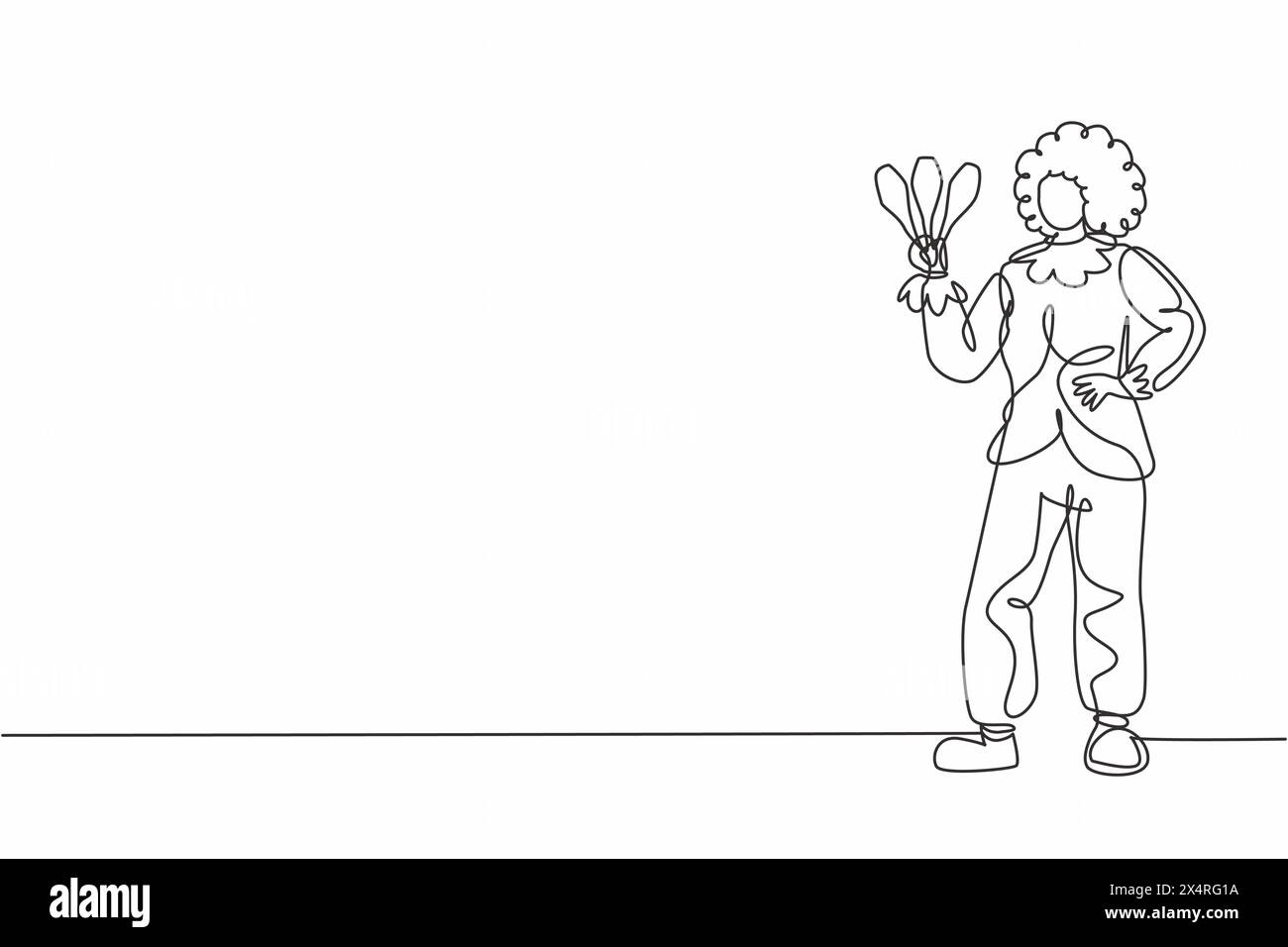 Continuous one line drawing of young funny beauty female clown with ...