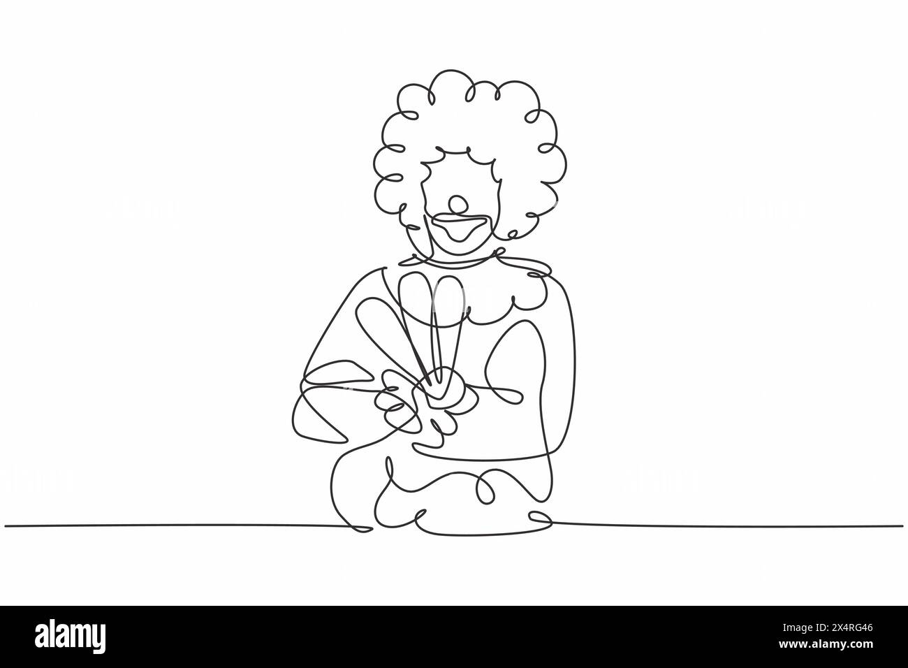 Single one line drawing of young funny male clown pose cross arm on ...