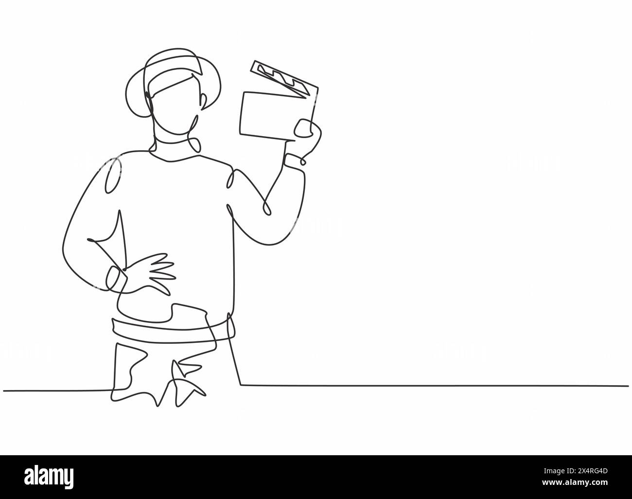 Single one line drawing of young smart male film director holding ...