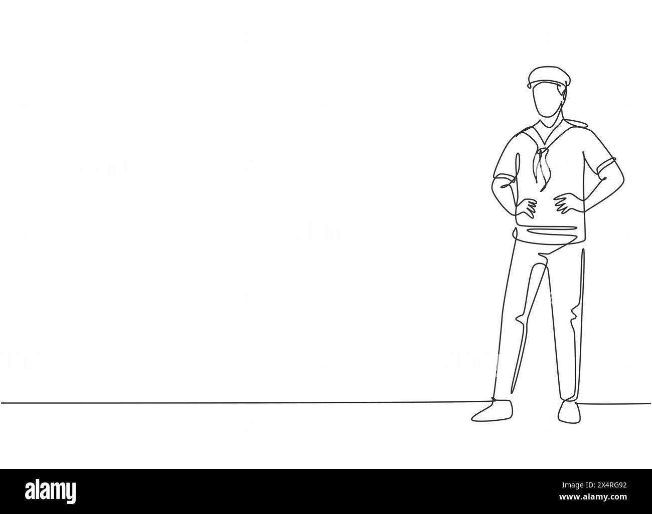 Single continuous line drawing of young handsome sailor man pose ...