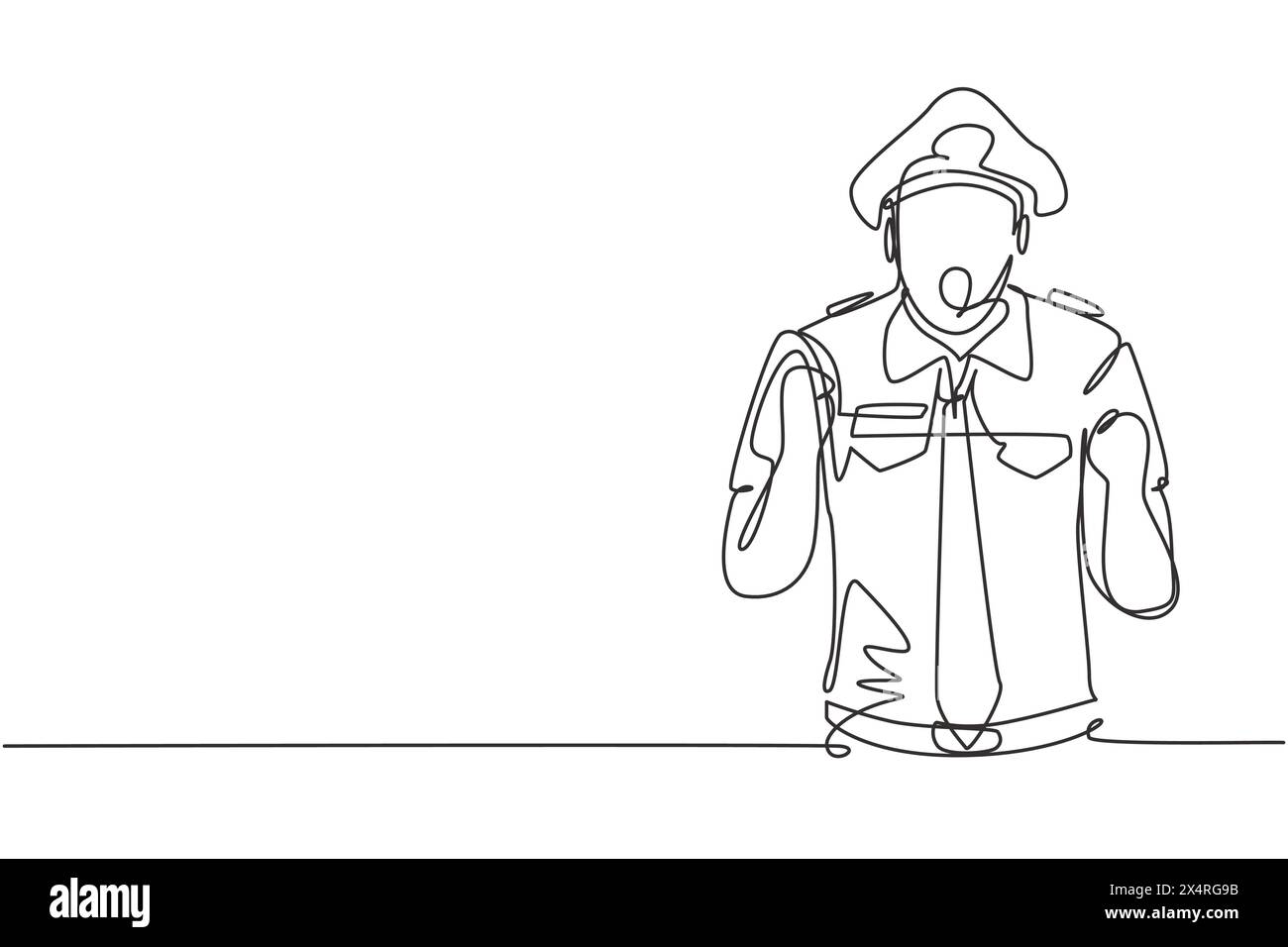 Single continuous line drawing pilot with celebrate gesture and full ...