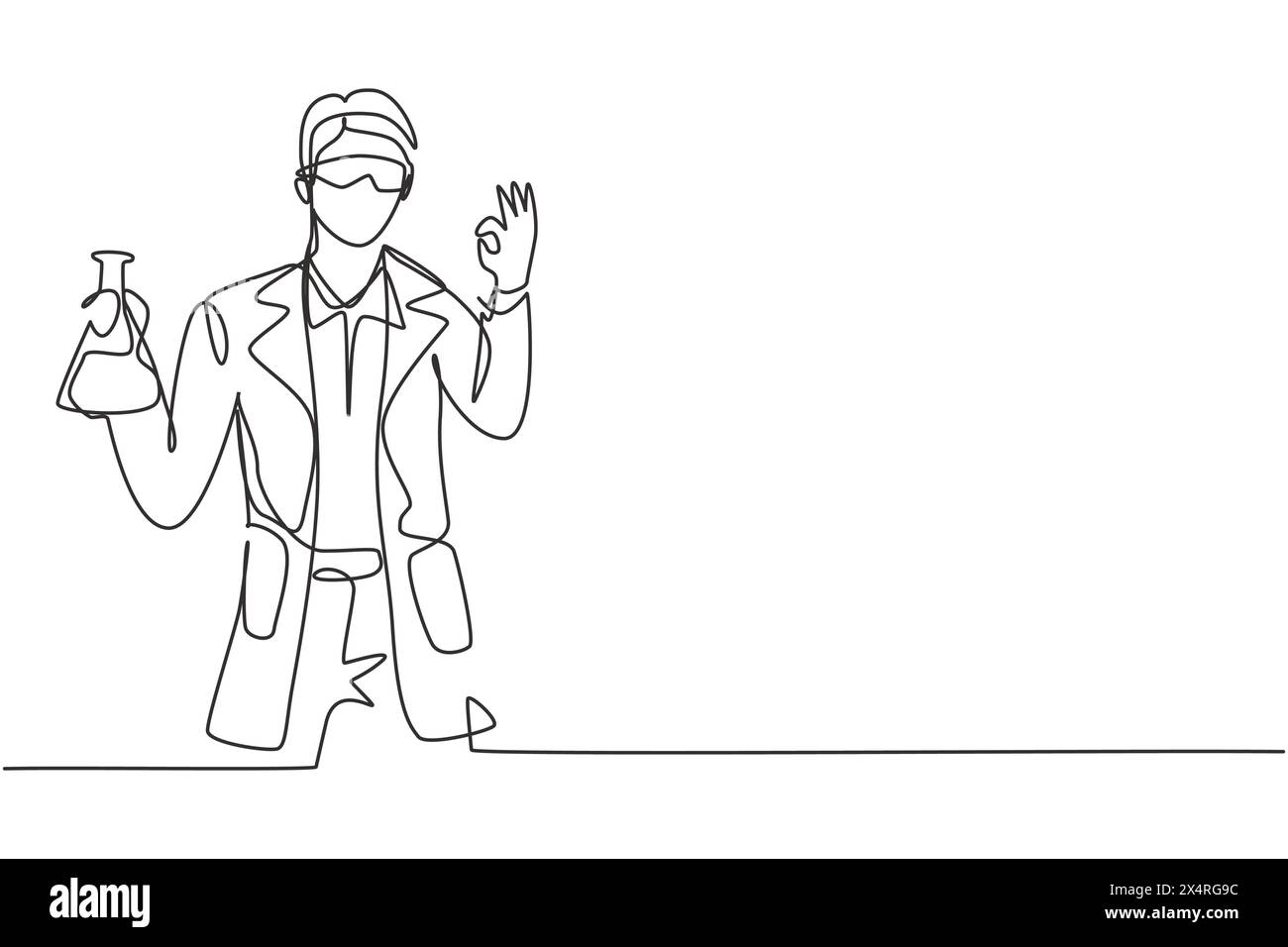 Single one line drawing of male scientist with gesture okay and holding ...