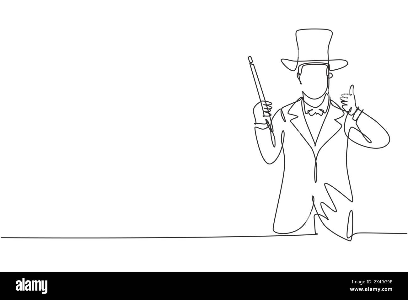 Single continuous line drawing magician with a gesture thumbs up ...