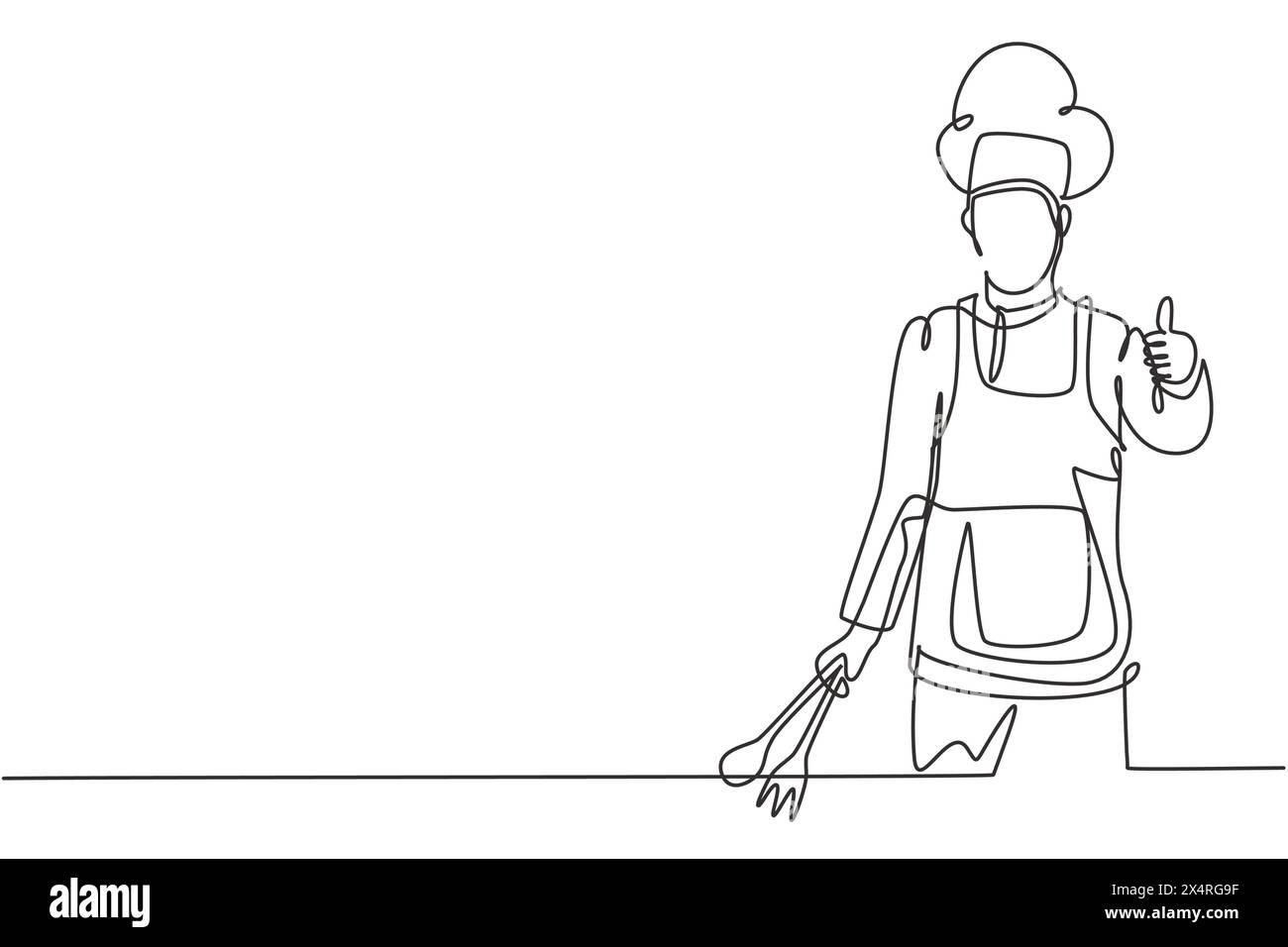 Single one line drawing of the chef with thumbs-up gestures and ...