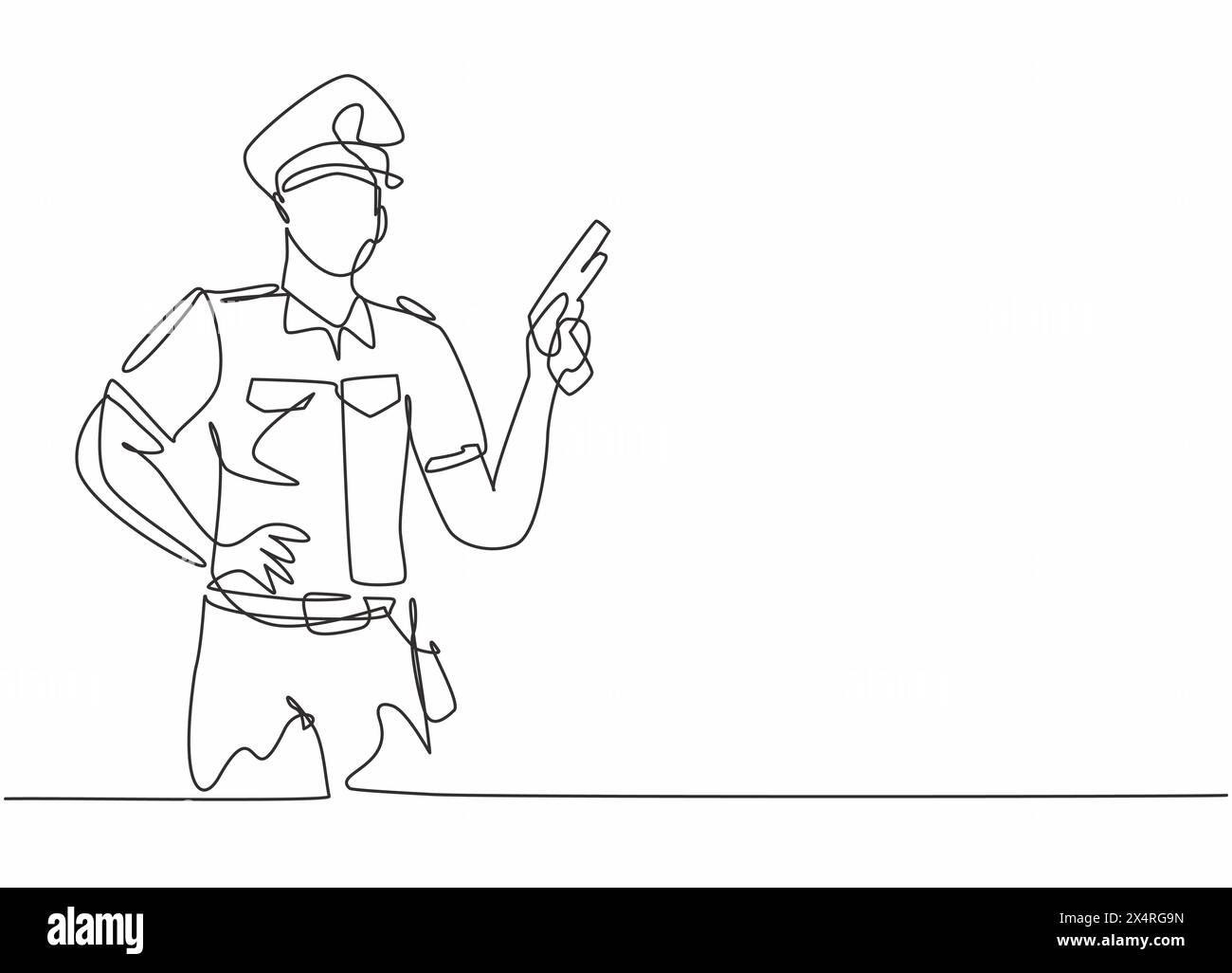 Continuous one line drawing of young policeman wearing uniform and ...