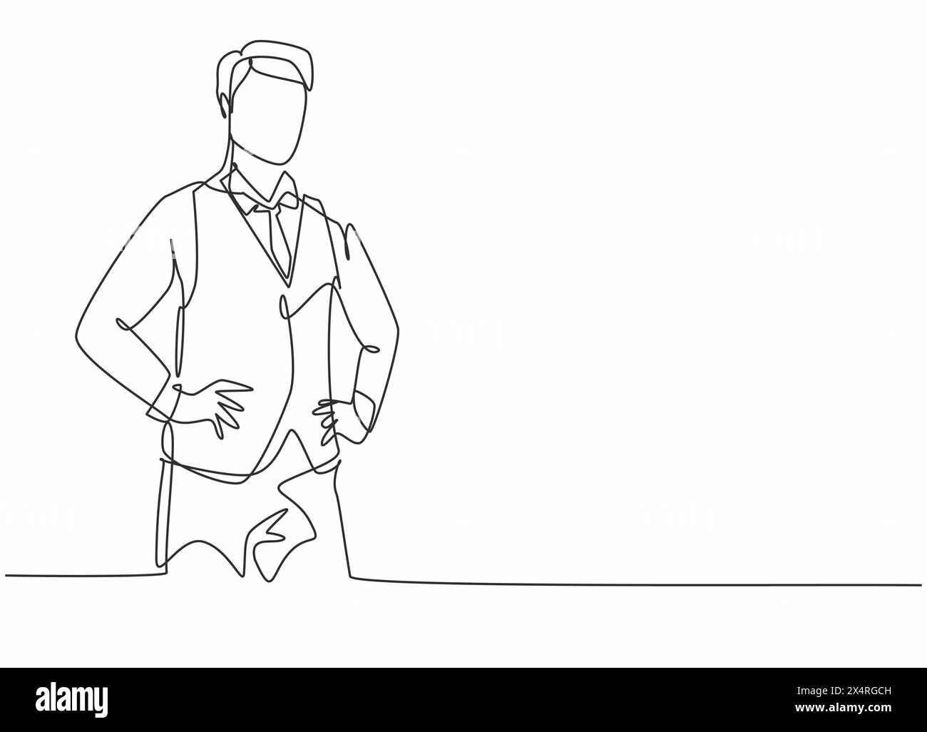 Single one line drawing of young male flight attendant wearing uniform ...