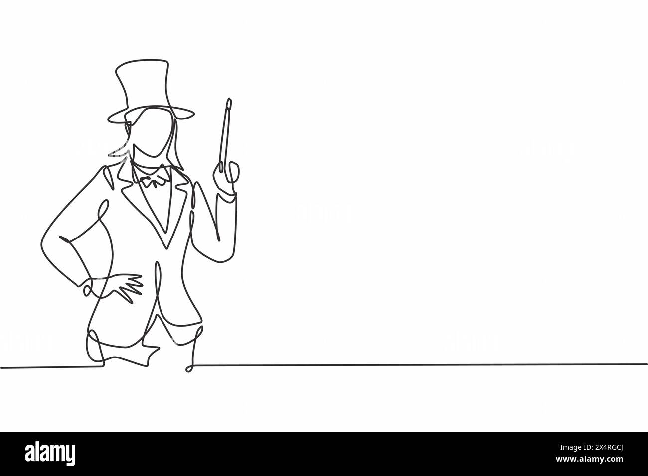 Single continuous line drawing of young female magician holding magic ...