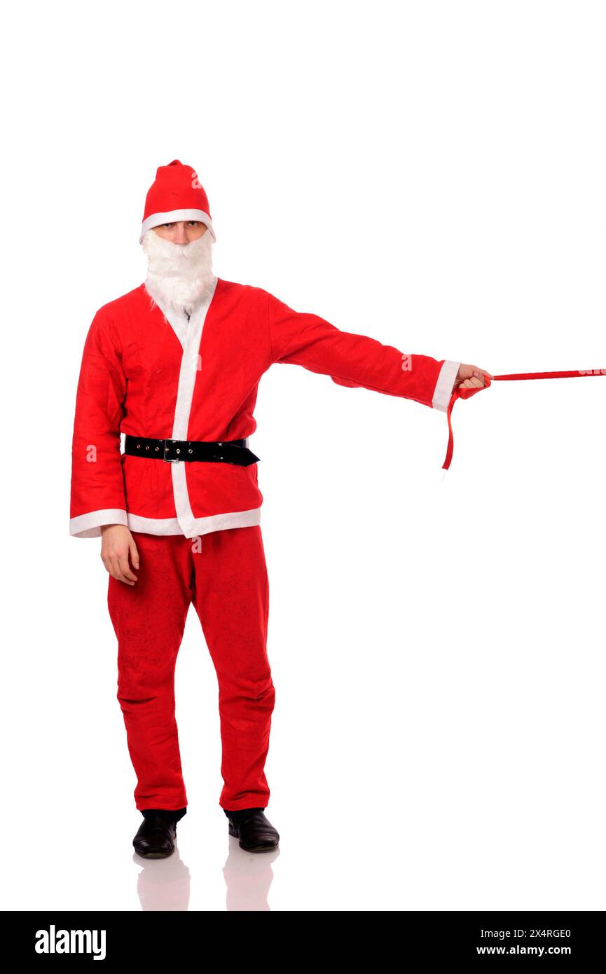 Santa Claus Hold Red Ribbon Isolated On White Stock Photo Alamy Santa Claus Hold Red Ribbon Isolated On White Stock Photo Alamy