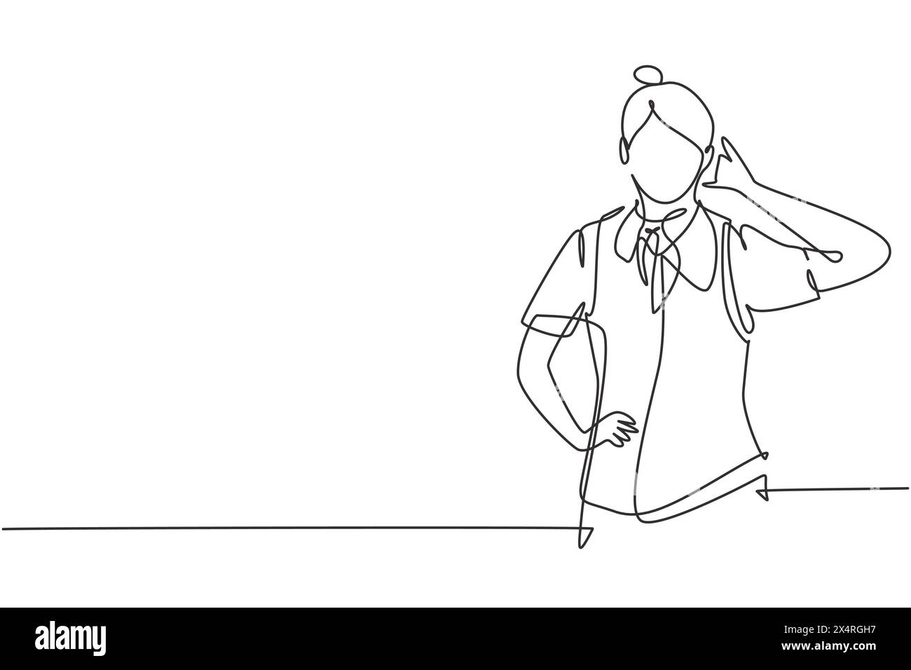 Single one line drawing flight attendant with call me gesture ready to ...