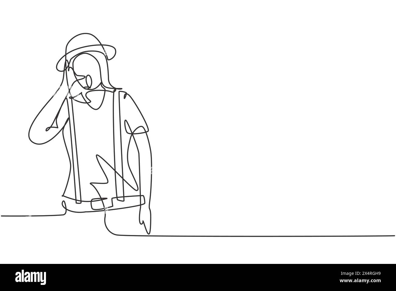 Single continuous line drawing female mime artist with call me gesture ...