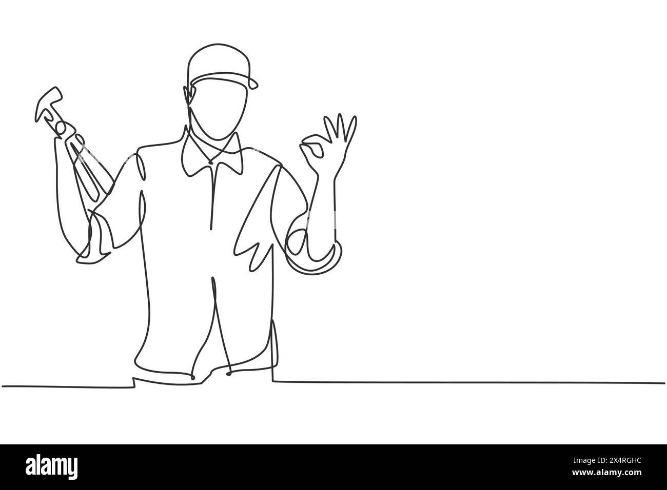 Single one line drawing of carpenter with gesture okay works in his ...