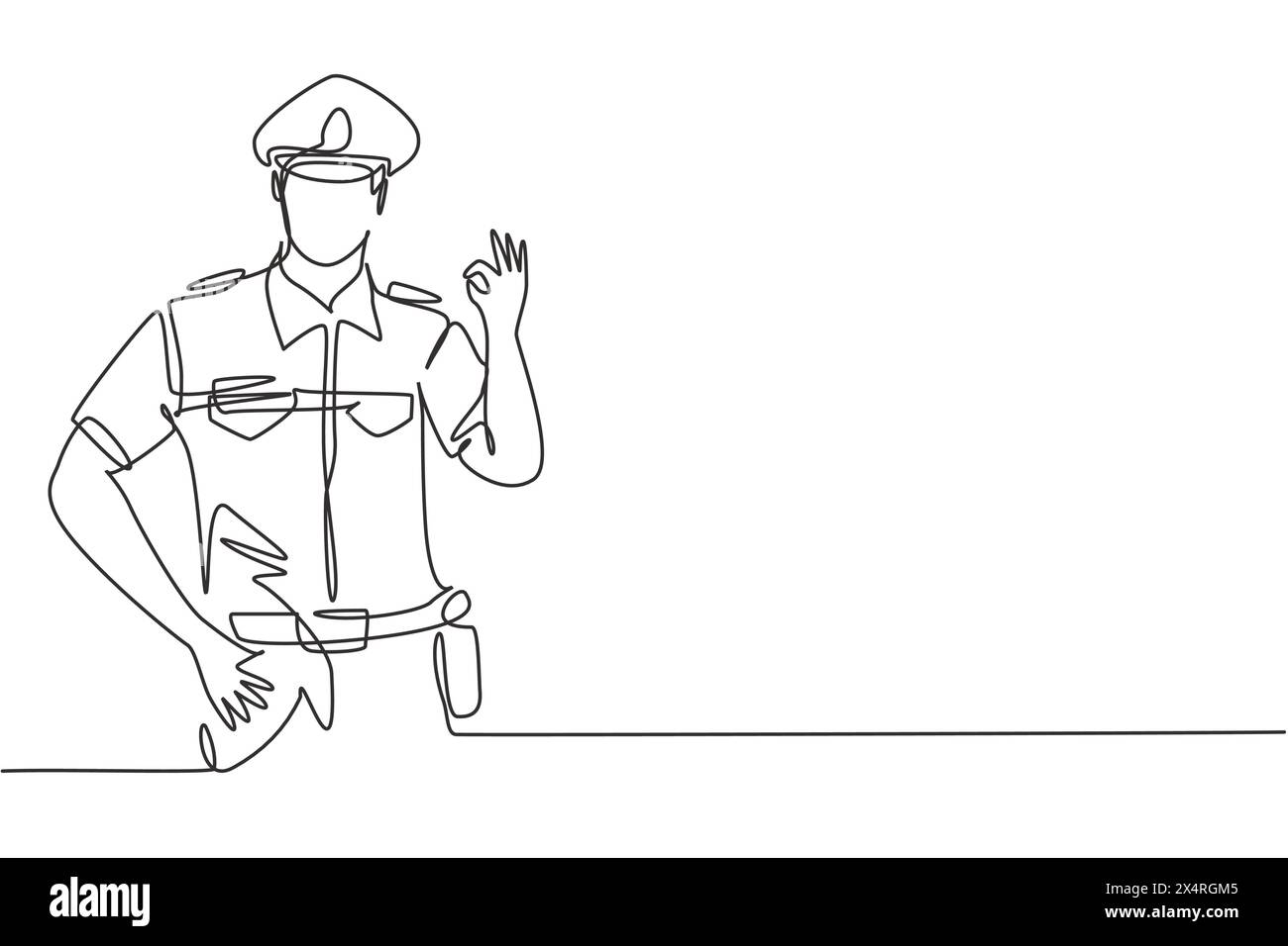 Single continuous line drawing policeman with gesture okay and full ...