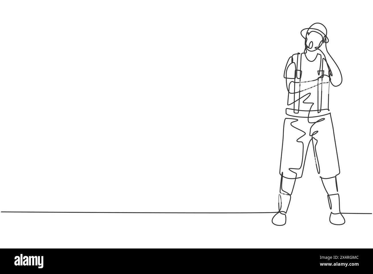 Single continuous line drawing mime artist stands with call me gesture ...