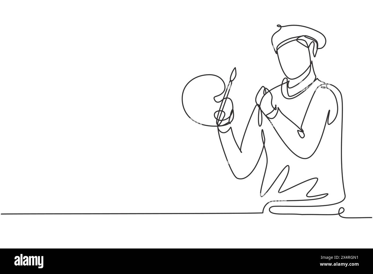 Continuous one line drawing artist painter with celebrate gesture using ...