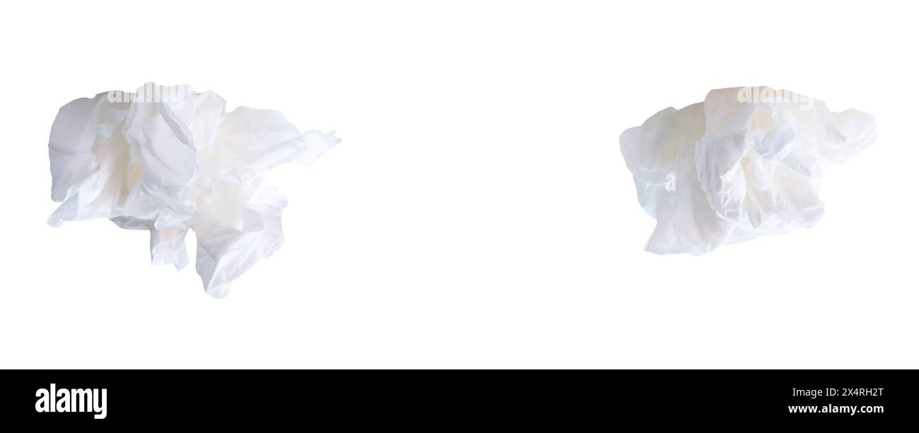 Top view set of screwed or crumpled tissue paper balls after use in ...