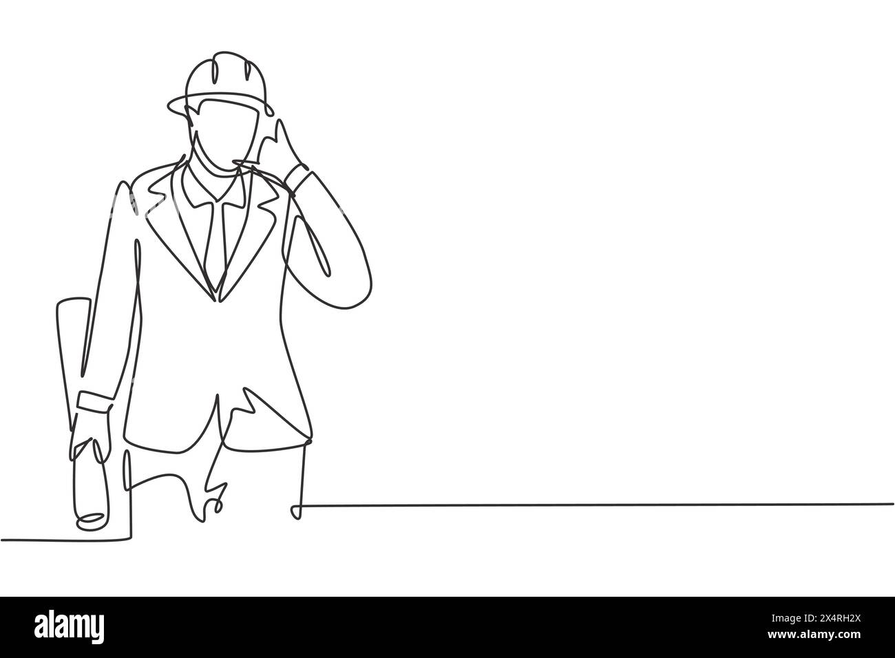 Continuous one line drawing architect with call me gesture and wearing ...
