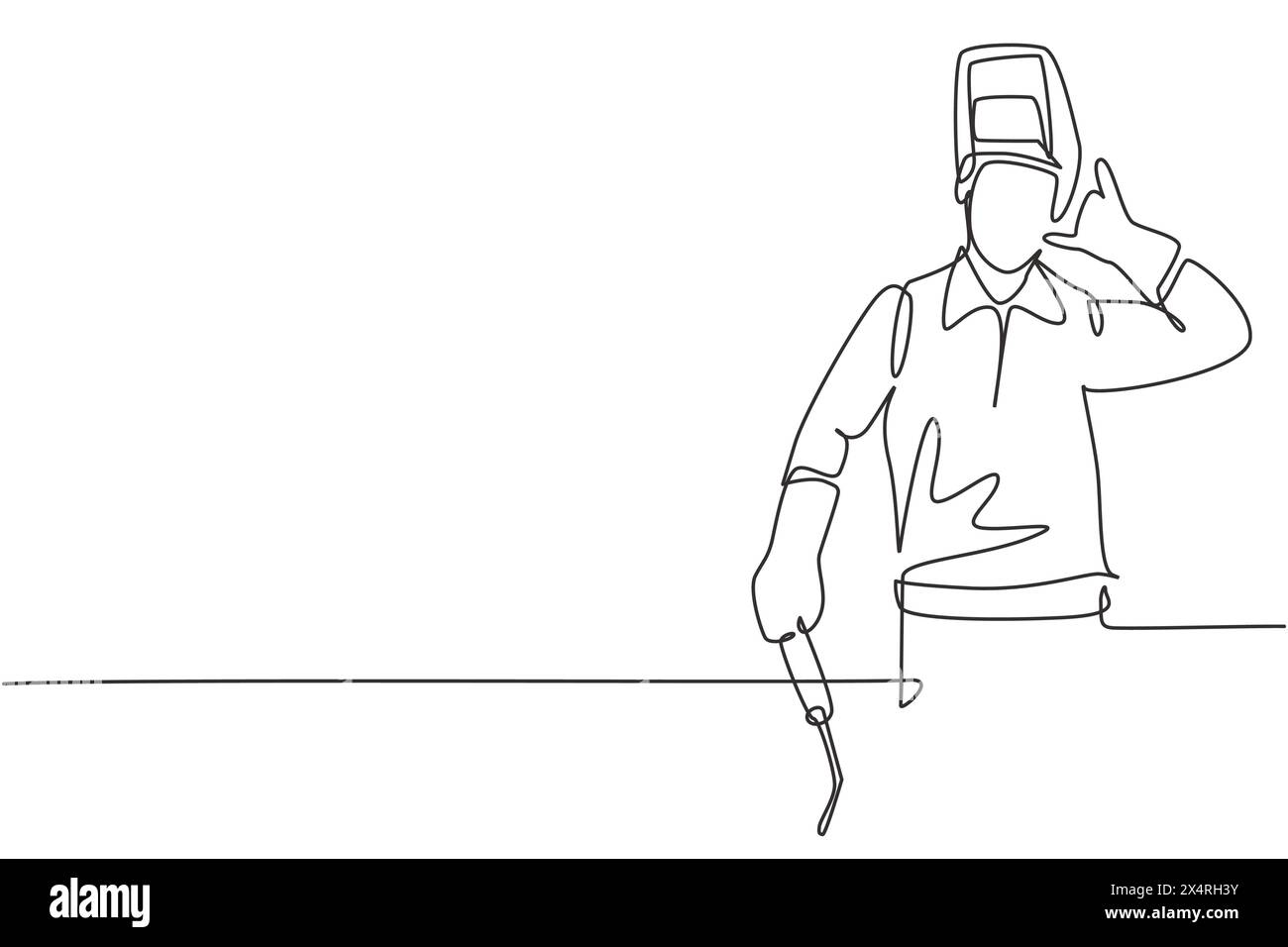 Single continuous line drawing welder with call me gesture works in the ...
