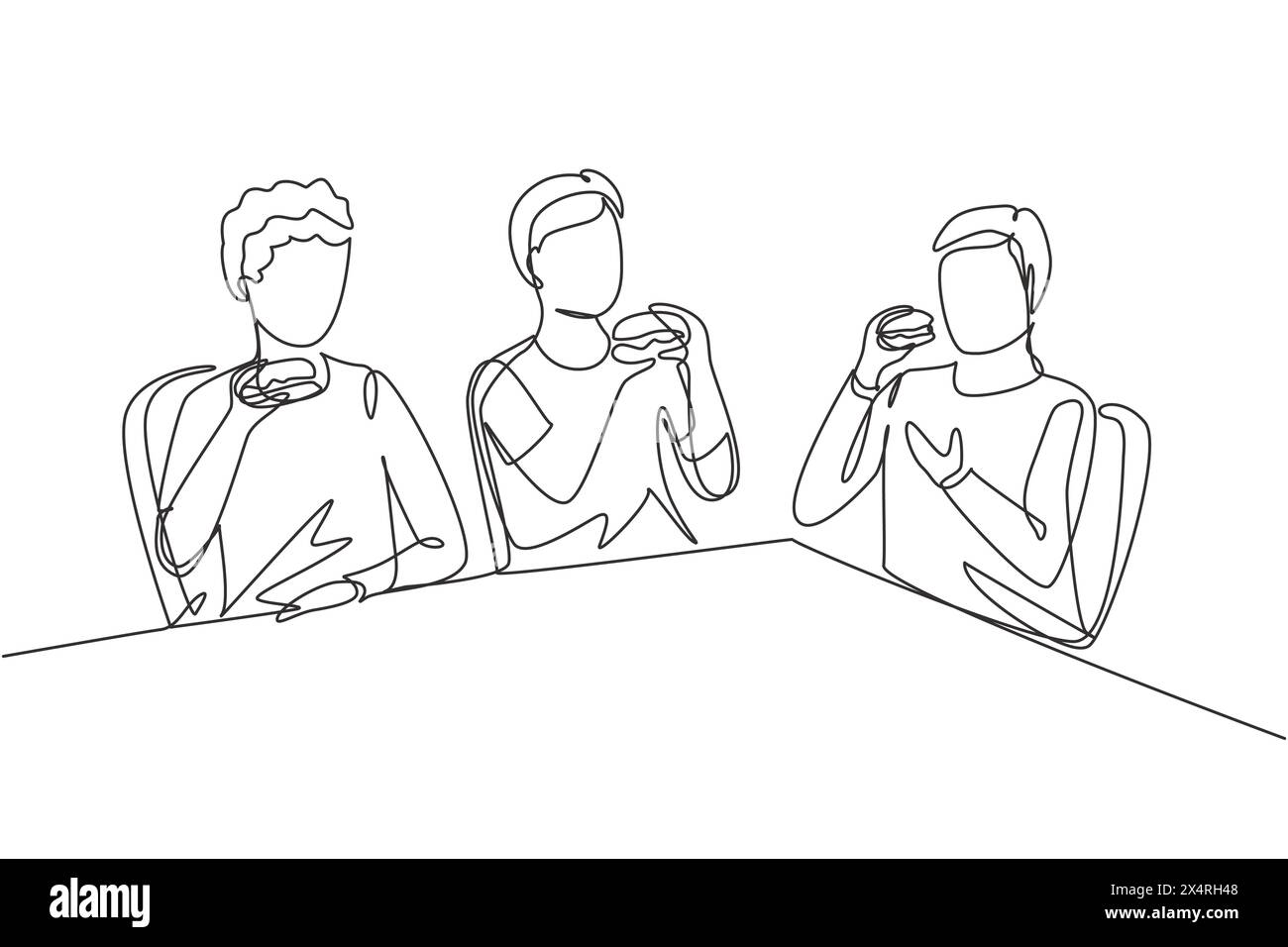 Single continuous line drawing young fun and smiling men together ...