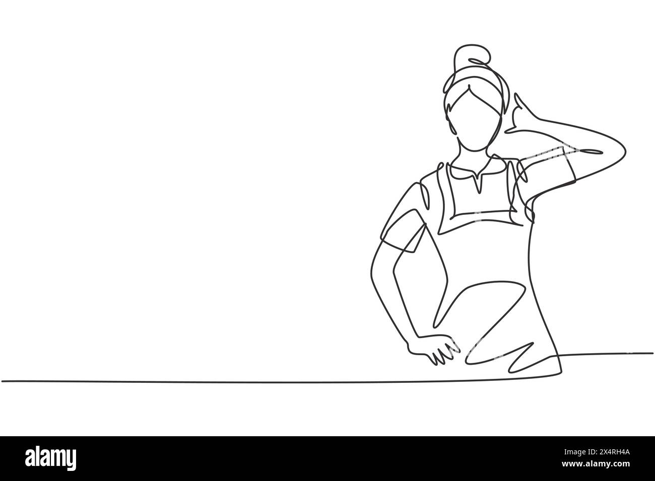 Single one line drawing maid in hotel with call me gesture and in neat ...