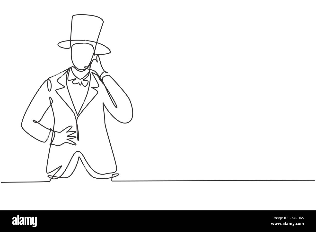 Continuous one line drawing magician with call me gesture wearing hat ...