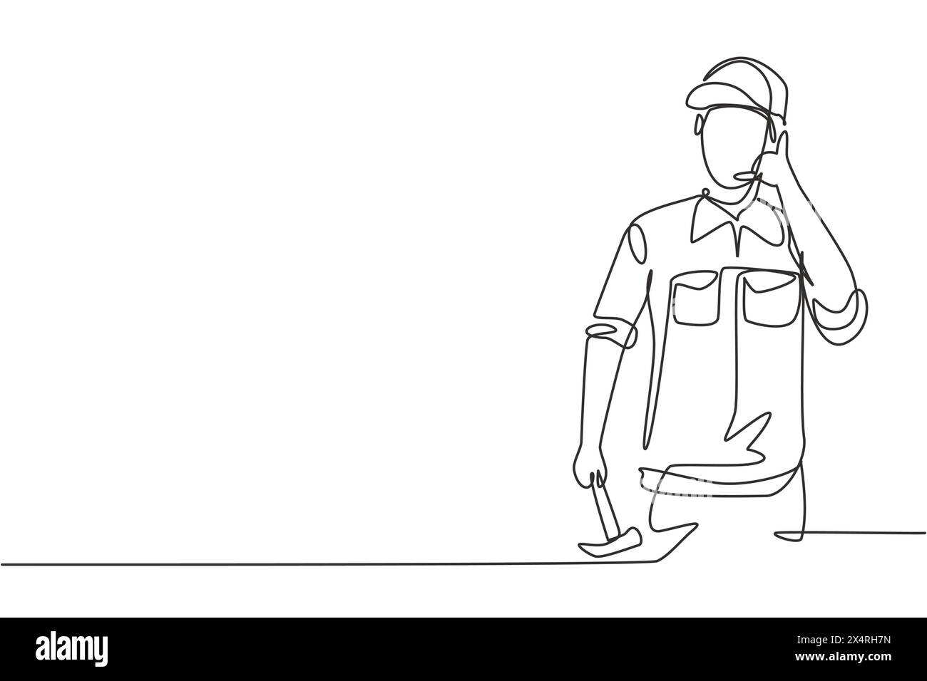 Continuous one line drawing carpenter with call me gesture works in ...