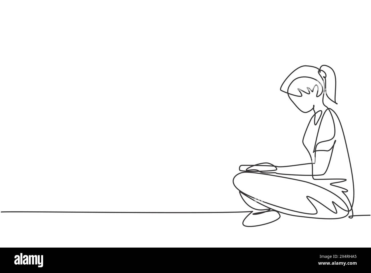 Single one line drawing young female reading, learning and sitting on ...