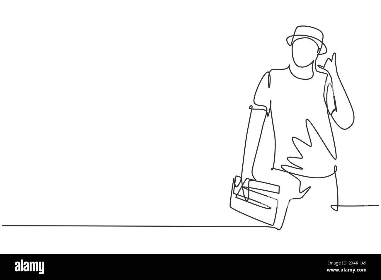Single continuous line drawing film director with call me gesture ...