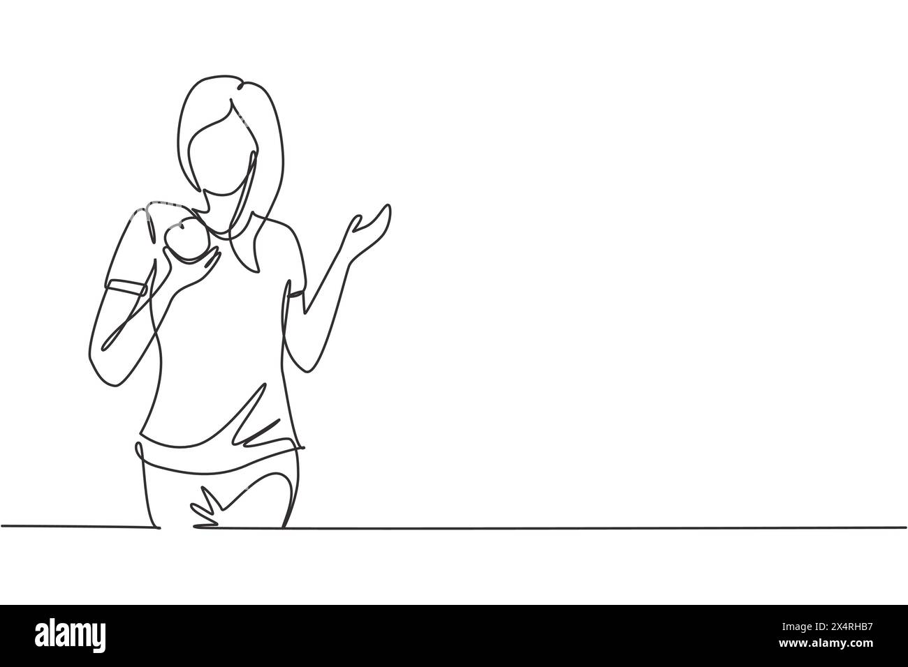 Single continuous line drawing young female having fruits meal with ...