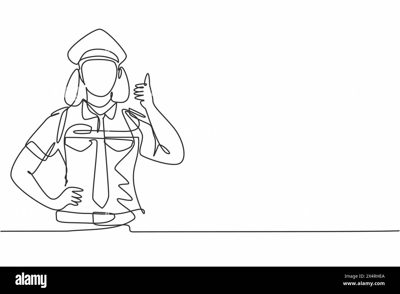 Single one line drawing of a woman pilot with a thumbs-up gesture and ...