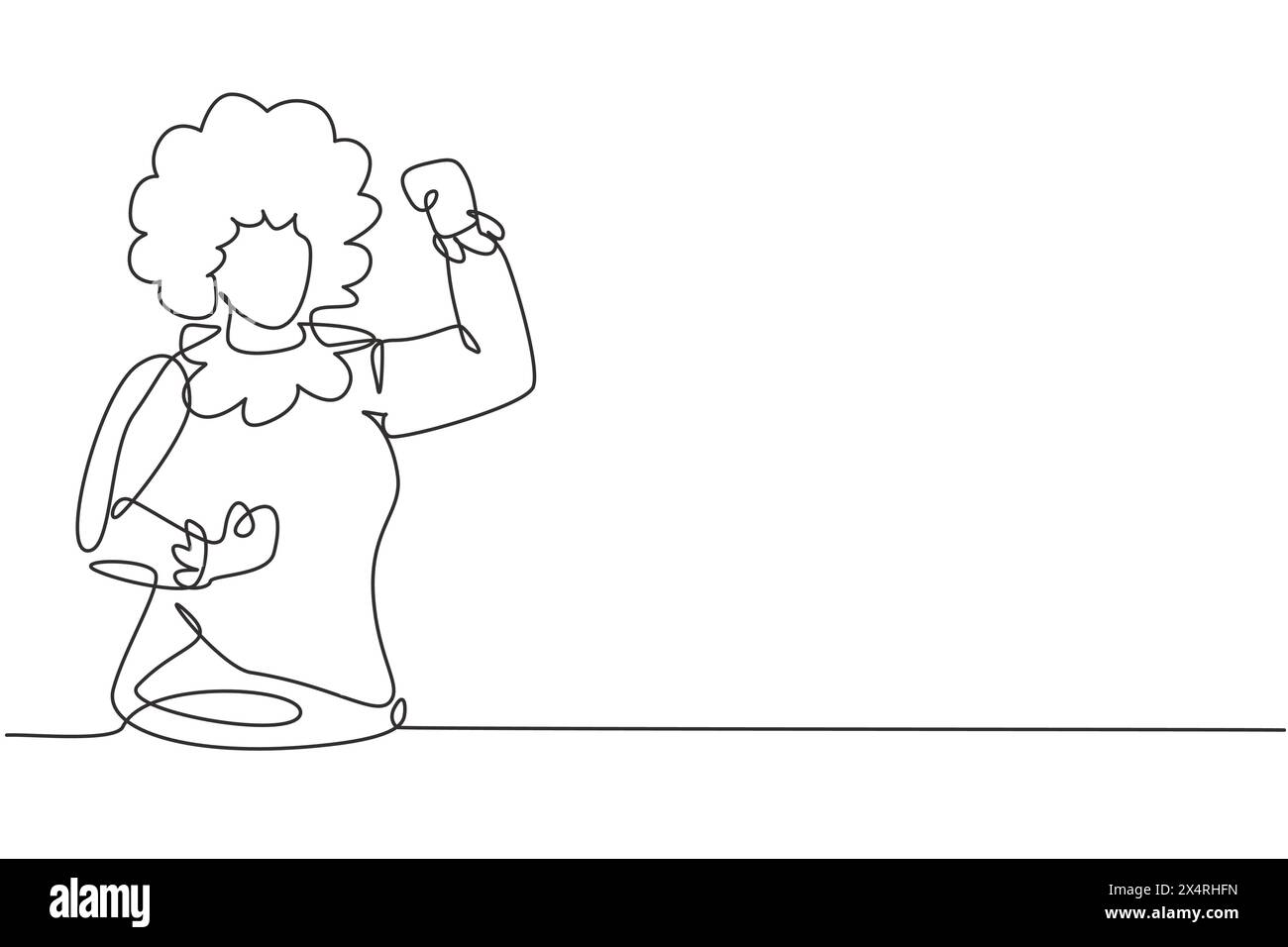 Single continuous line drawing female clown with celebrate gesture ...