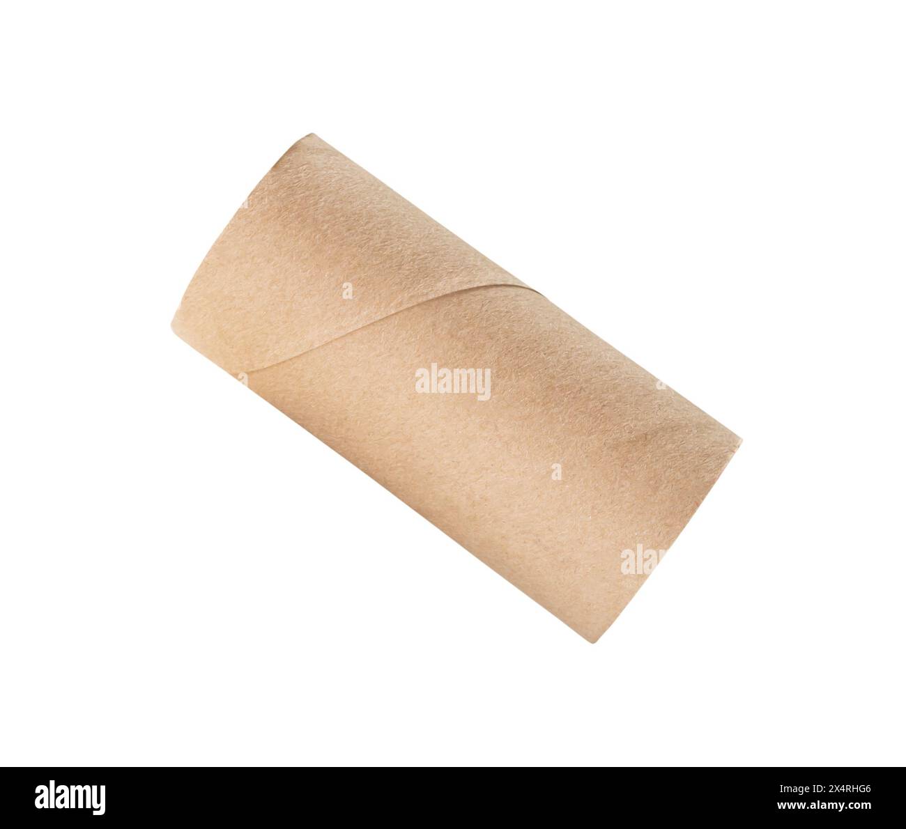 Top view of single brown tissue paper core is isolated on white ...