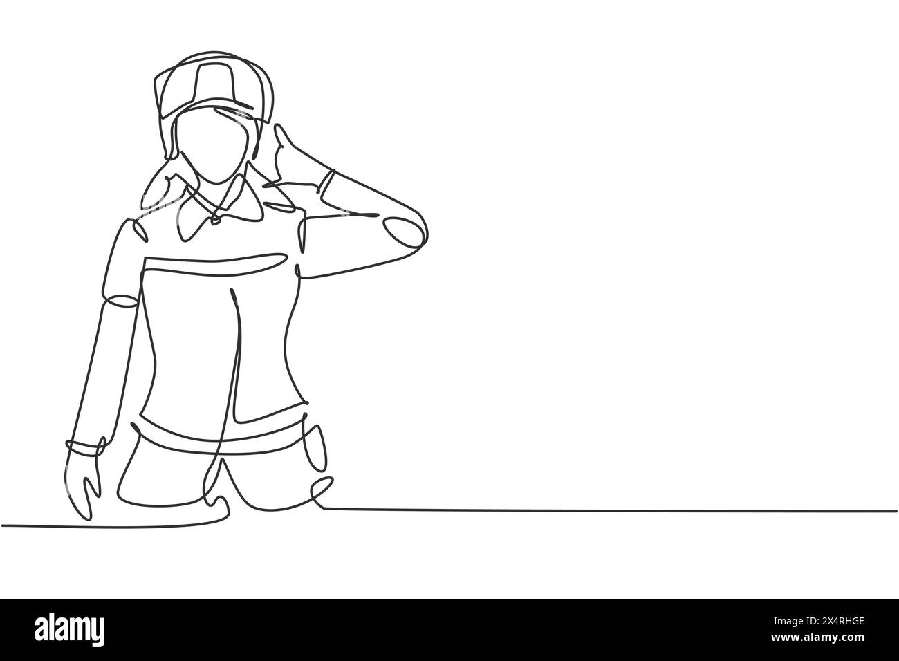 Continuous one line drawing female firefighter with uniform, call me ...