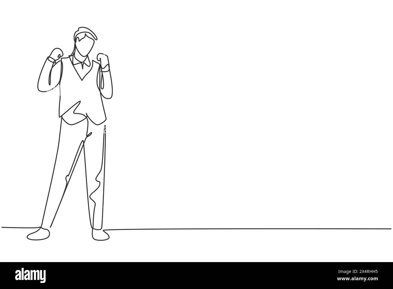 Single continuous line drawing steward stands with celebrate gesture ...