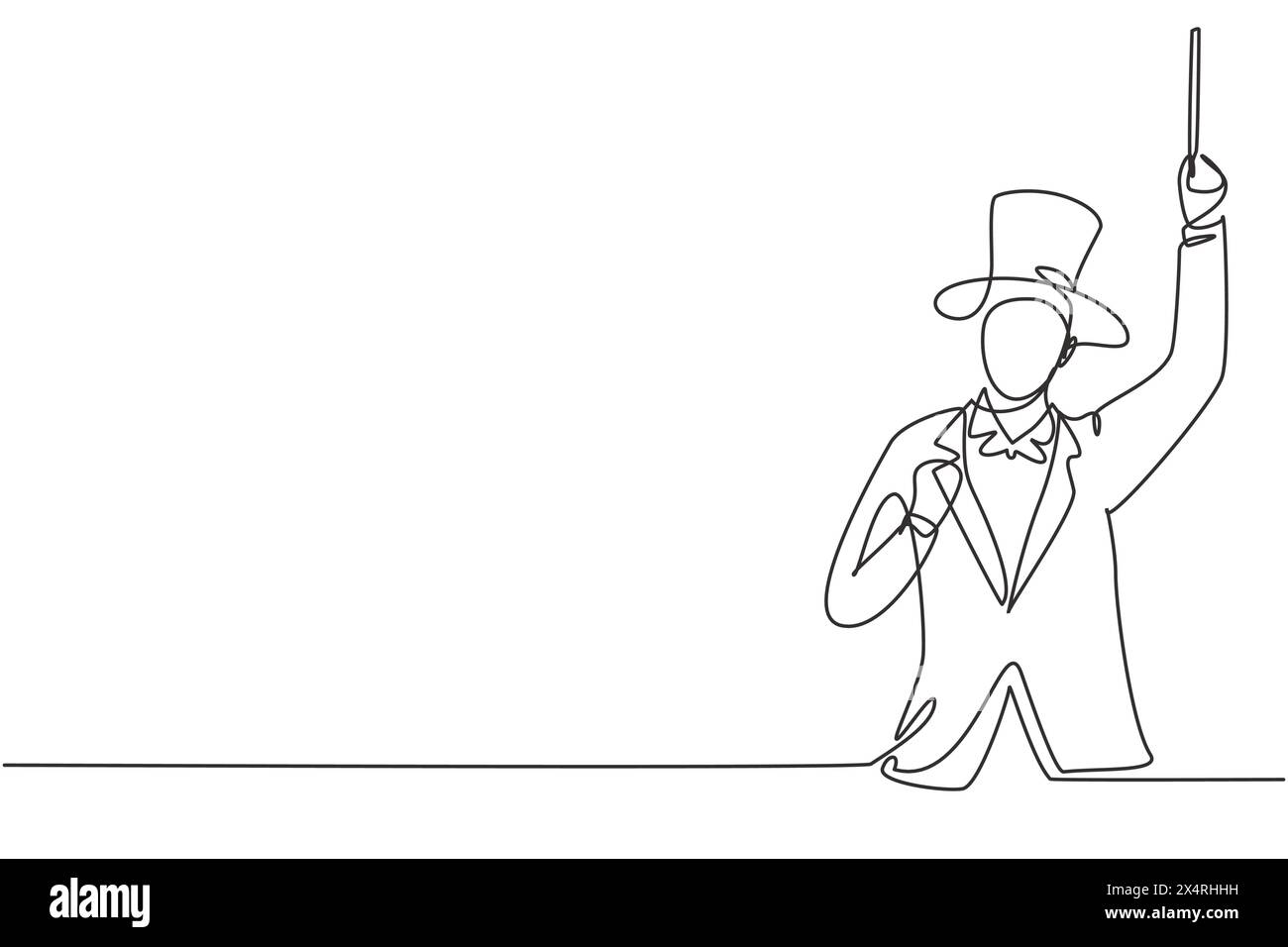 Single continuous line drawing magician with celebrate gesture wearing ...