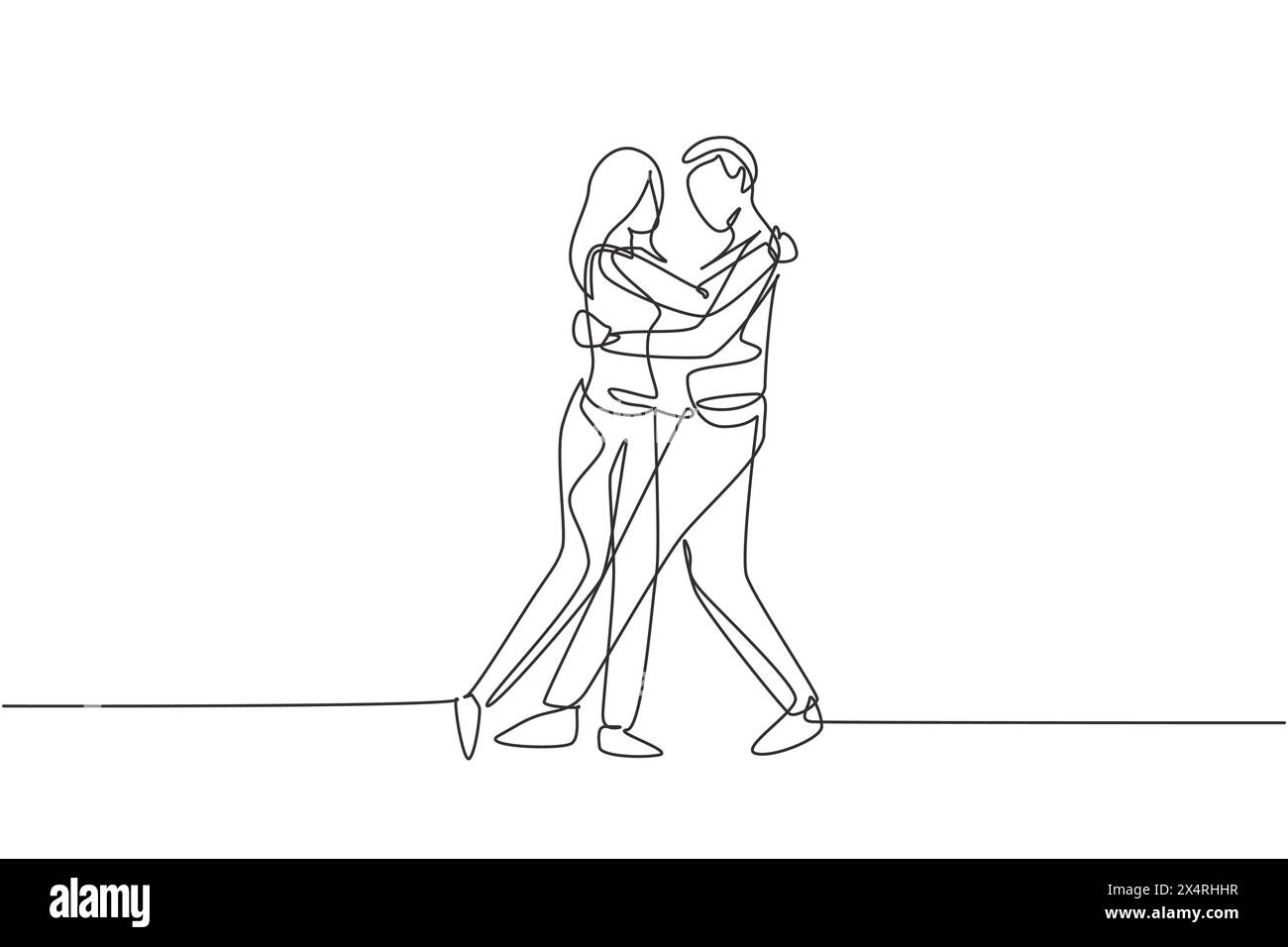 Continuous one line drawing happy people dancing salsa. Couples, man ...