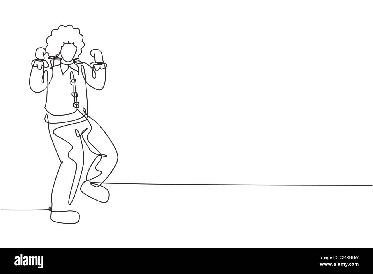 Single one line drawing clown stands with celebrate gesture wearing wig ...