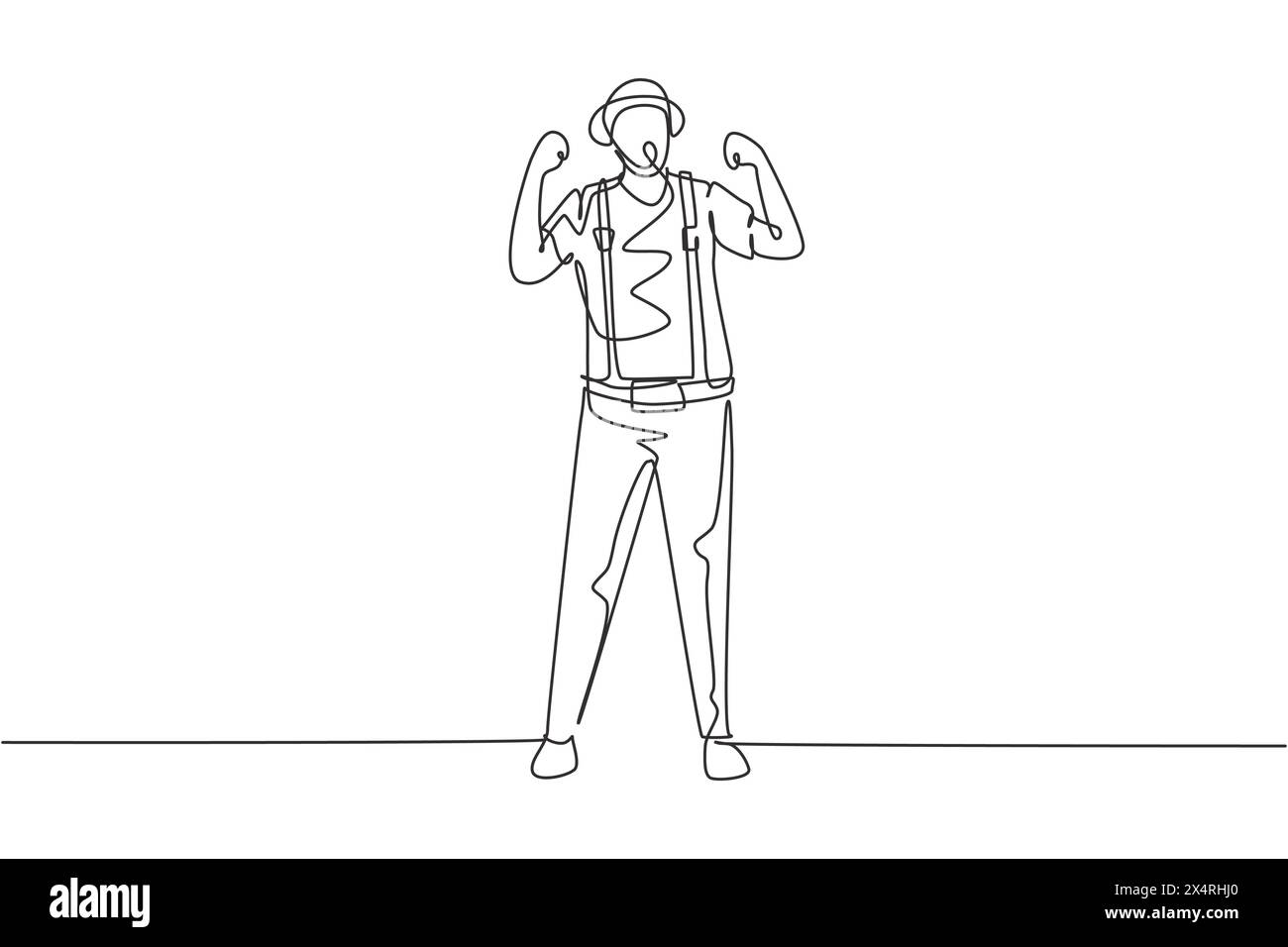 Continuous one line drawing mime artist stands with celebrate gesture ...
