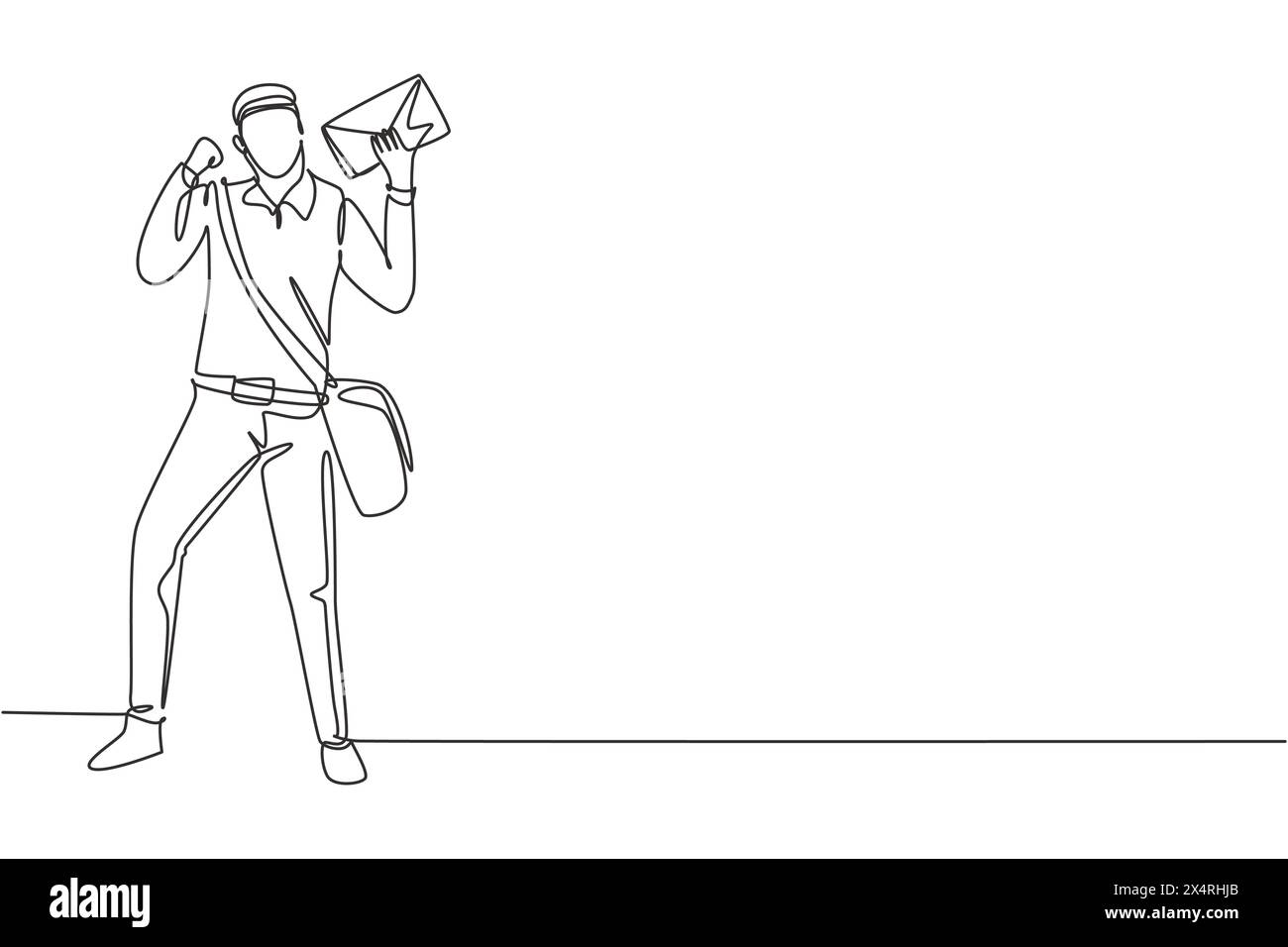 Continuous one line drawing postman standing with celebrate gesture ...