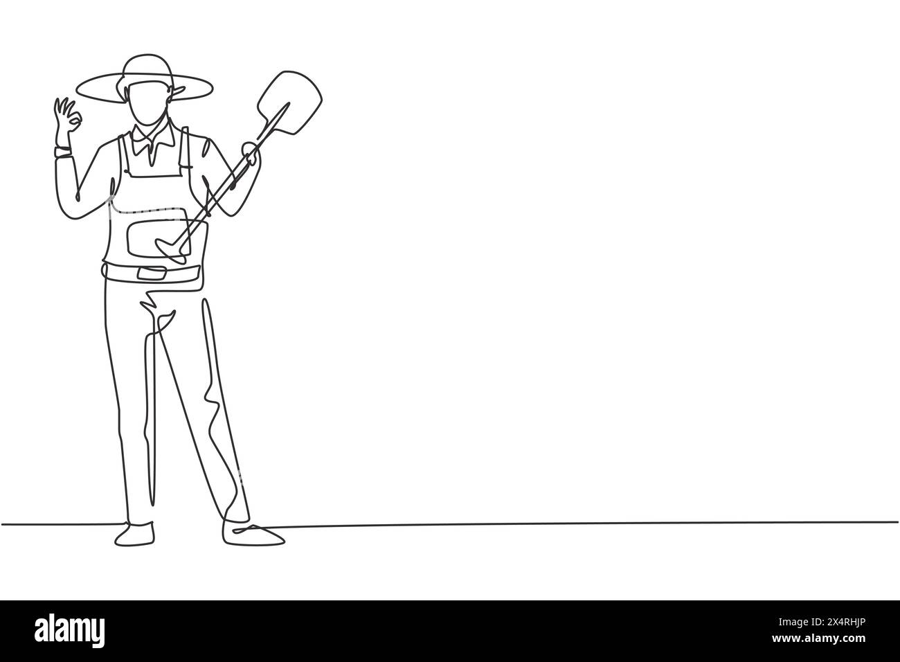 Continuous one line drawing male farmer stood with gesture okay ...