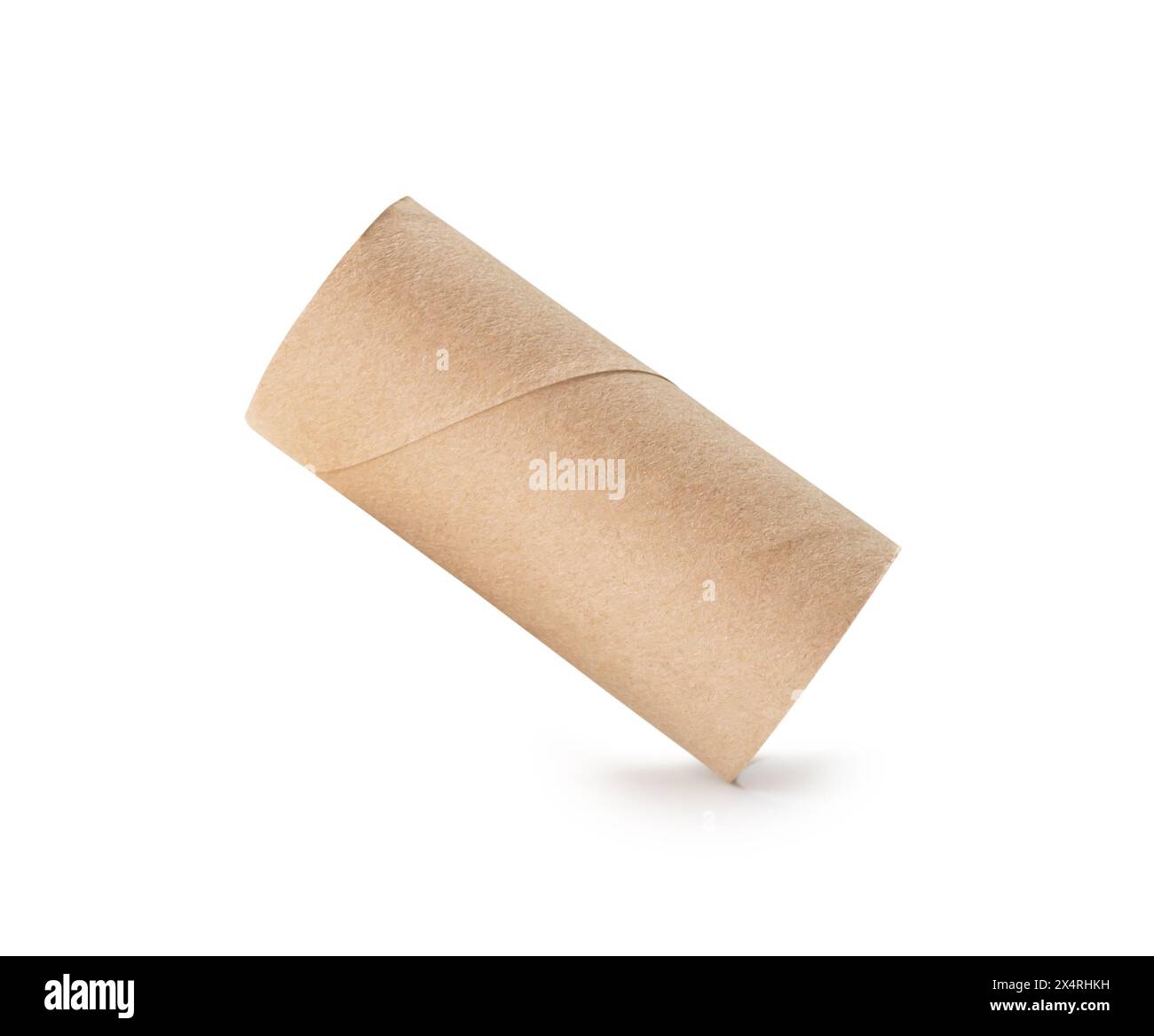 Side view of single brown tissue paper core is isolated on white ...