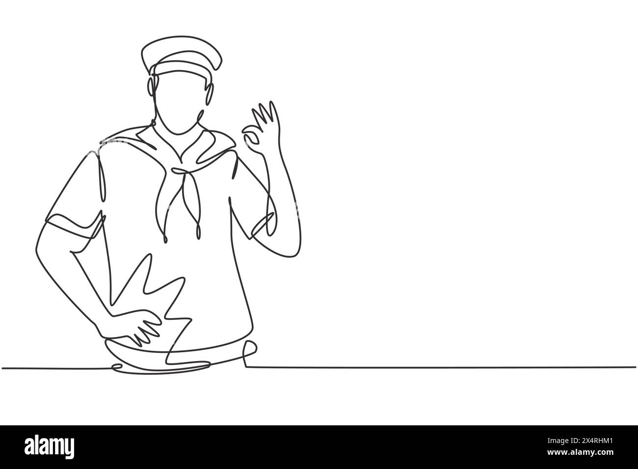 Continuous one line drawing sailor man with gesture okay and scarf ...