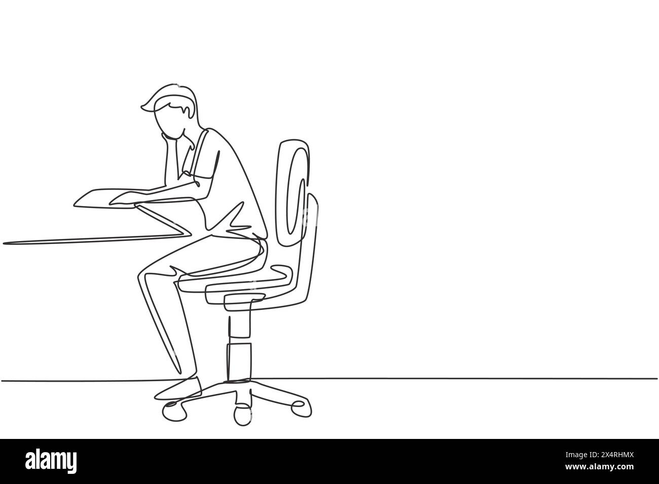 Continuous one line drawing young man reading, learning and sitting on ...