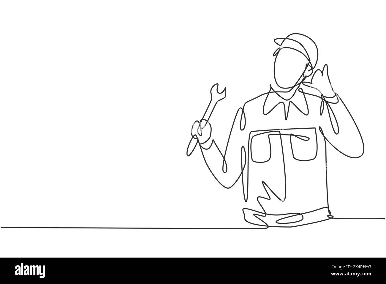 Continuous one line drawing mechanic with call me gesture and holding ...
