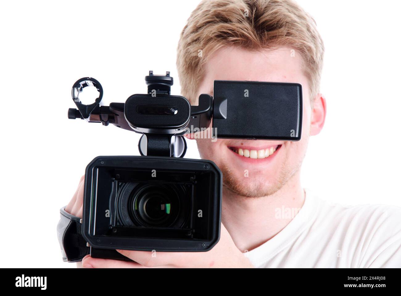 young video operator with HDV camcorder. Focus on camera Stock Photo ...
