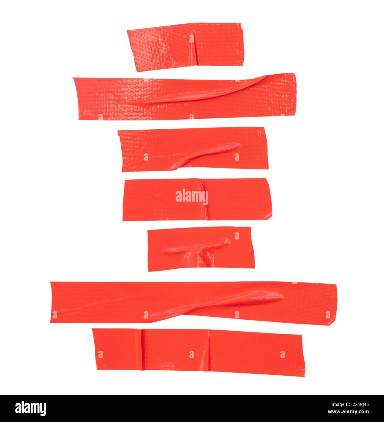 Top view set of red adhesive vinyl tape or cloth tape in stripes is ...